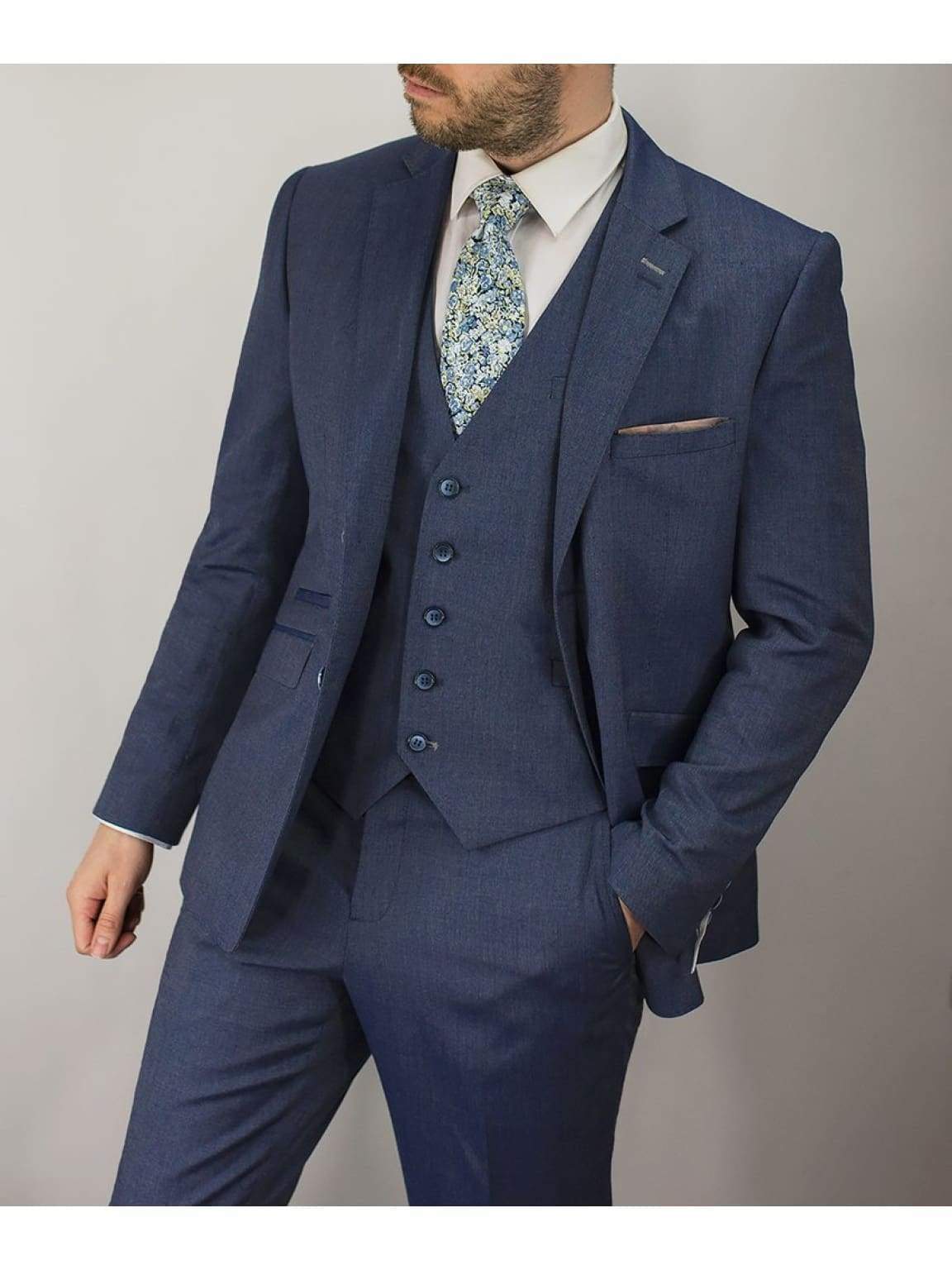 Menswearr | Steele 3 Piece Slim Fit Blue Suit - MENSWEARR - House of ...