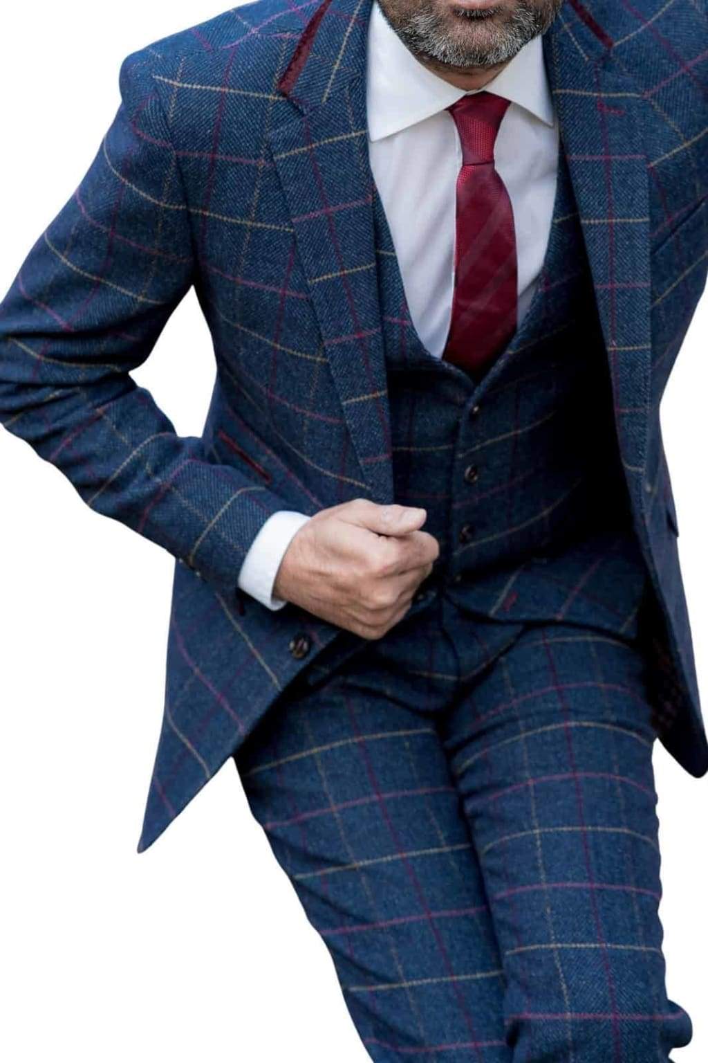 Skopes Doyle Navy Herringbone Check Tweed Suit Jacket - MENSWEARR.COM