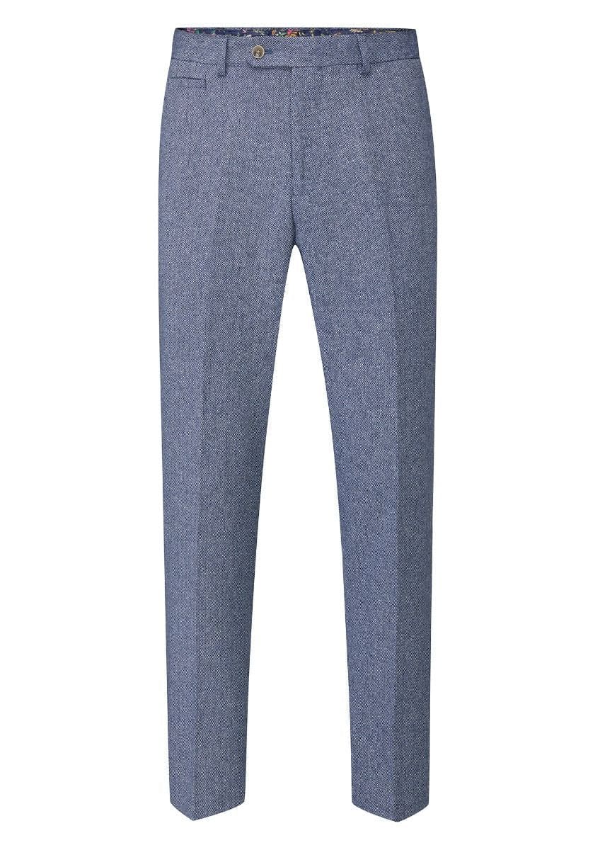 Skopes | Skopes Jude Blue Herringbone Tapered Trousers - MENSWEARR ...