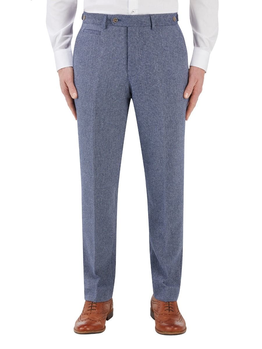 Skopes | Skopes Jude Blue Herringbone Tapered Trousers - MENSWEARR ...