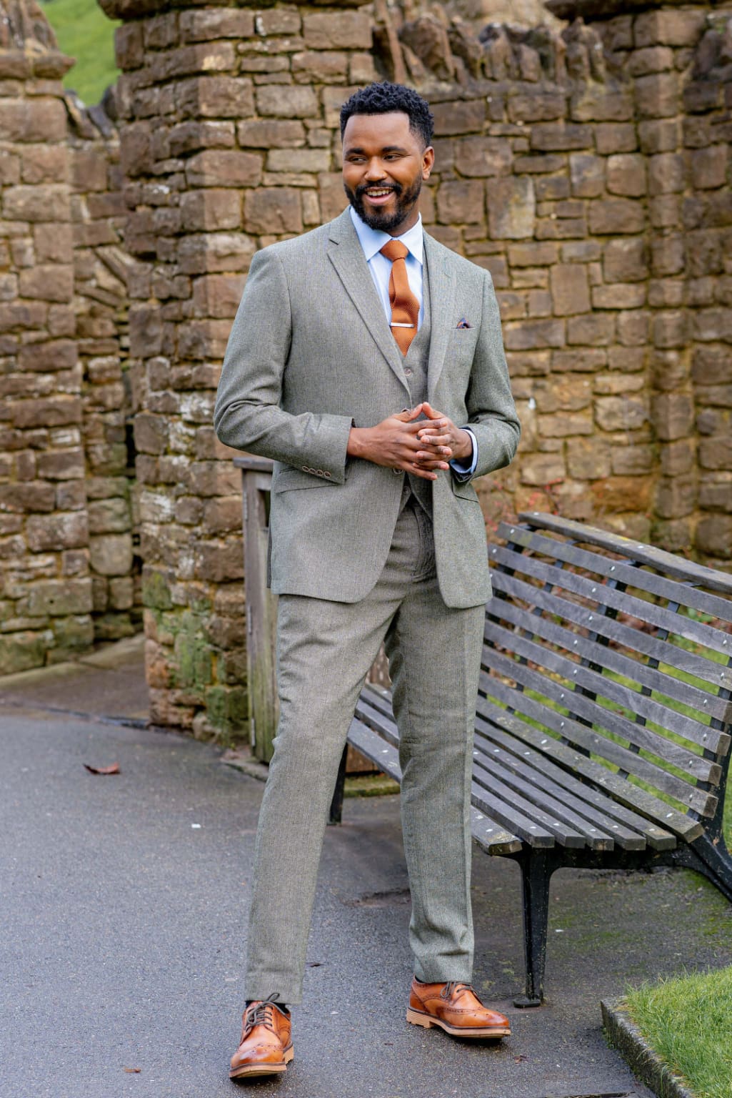 Skopes Jude Sage Herringbone Tweed Tappered Trousers - MENSWEARR.COM