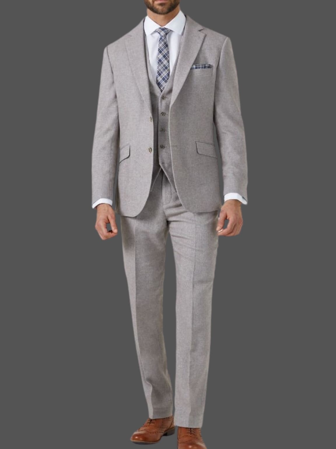 Skopes | Skopes Jude Stone Beige Herringbone Tweed Tappered Trousers ...