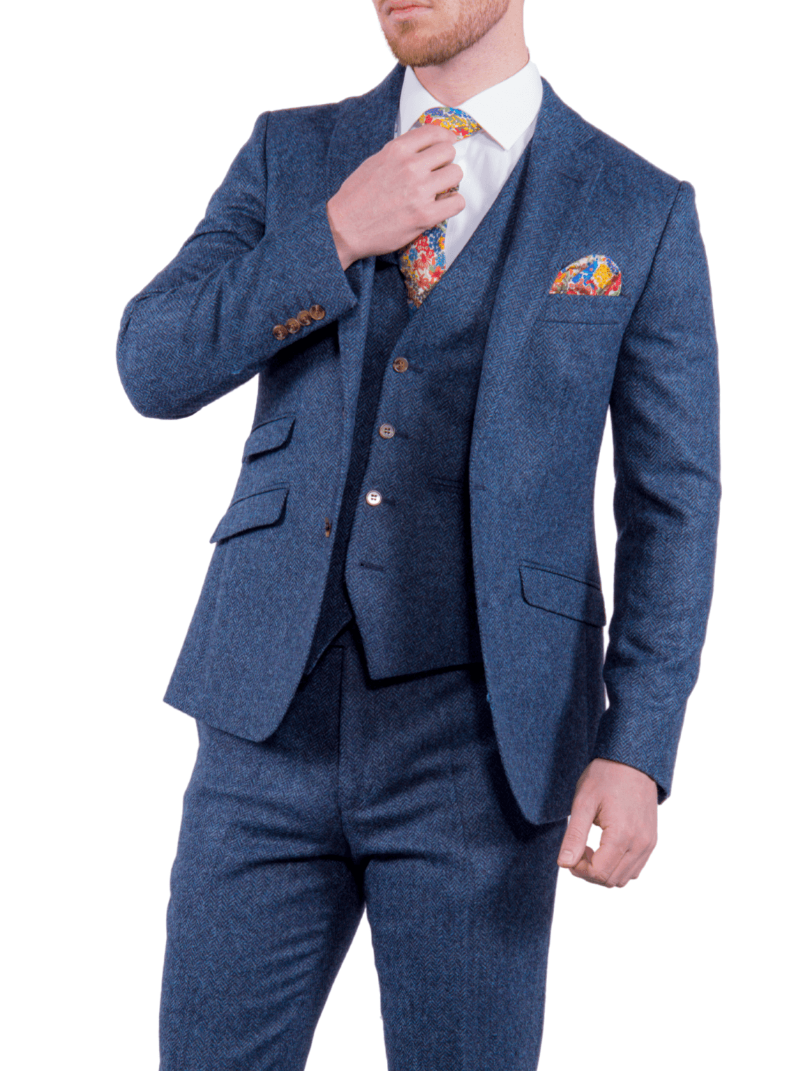 Torre | Torre Devon Men's Blue British Wool Herringbone 3 Piece Tweed ...