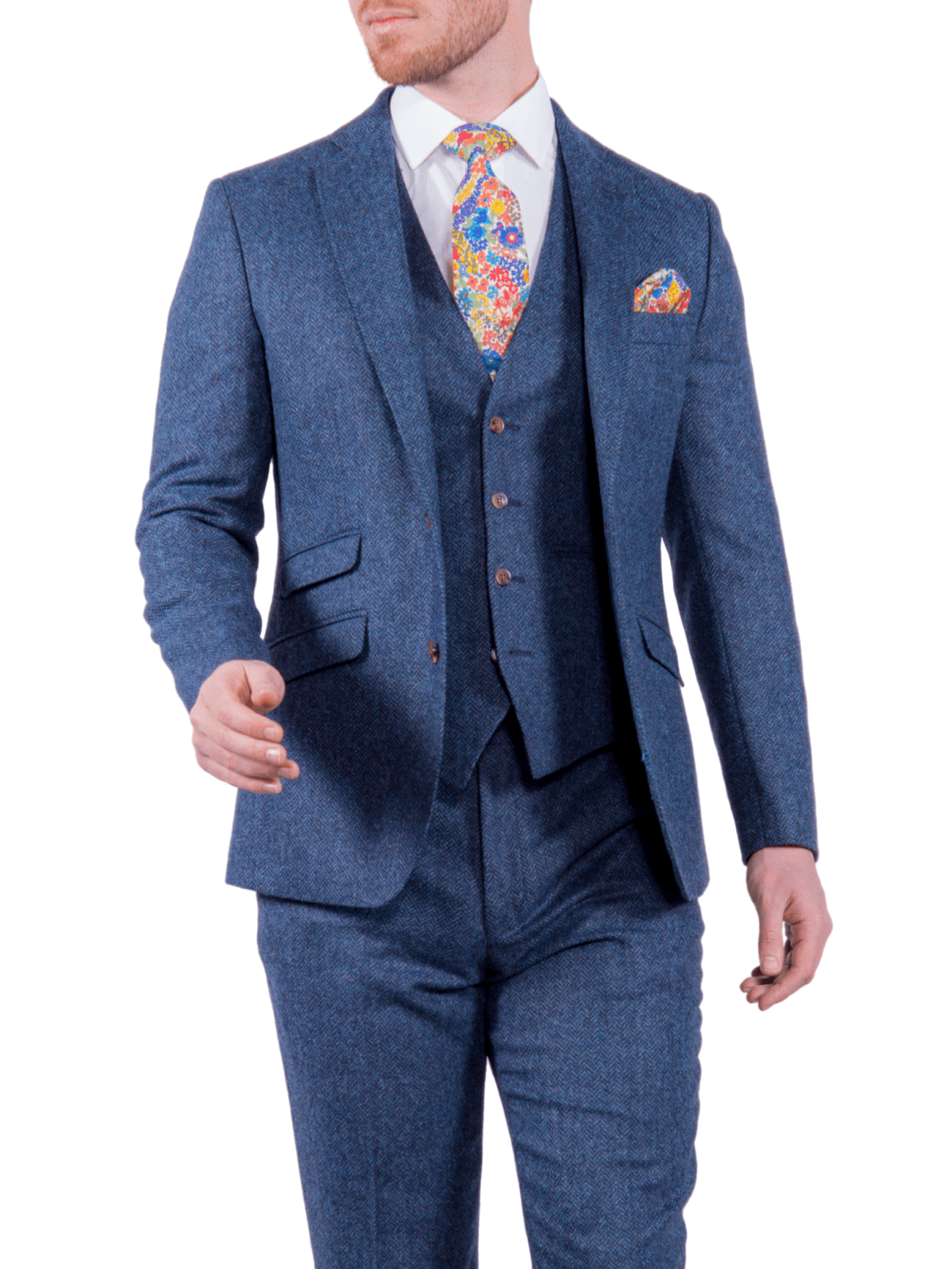 Torre | Torre Devon Men's Blue British Wool Herringbone 3 Piece Tweed ...