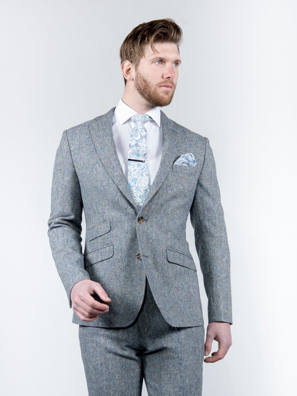 Torre | Torre Ice Blue Pure Donegal Wool Tweed Blazer - MENSWEARR ...