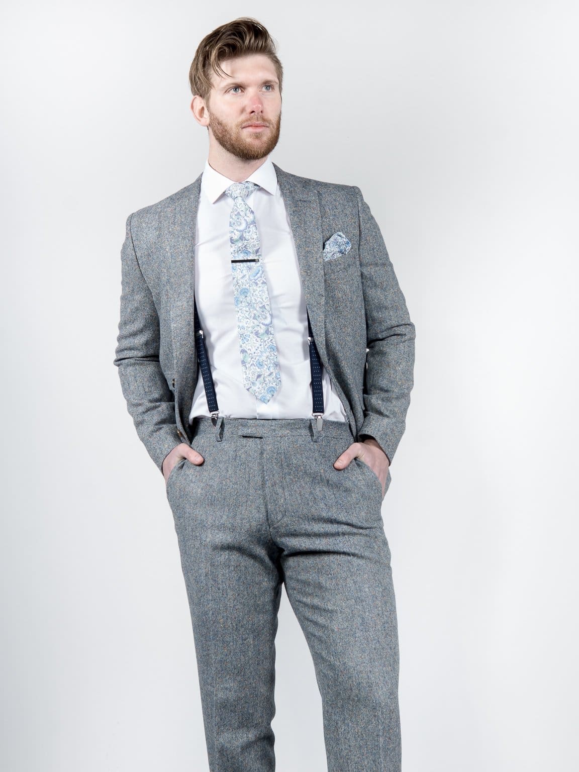 Torre | Torre Ice Blue Pure Donegal Wool Tweed Blazer - MENSWEARR ...