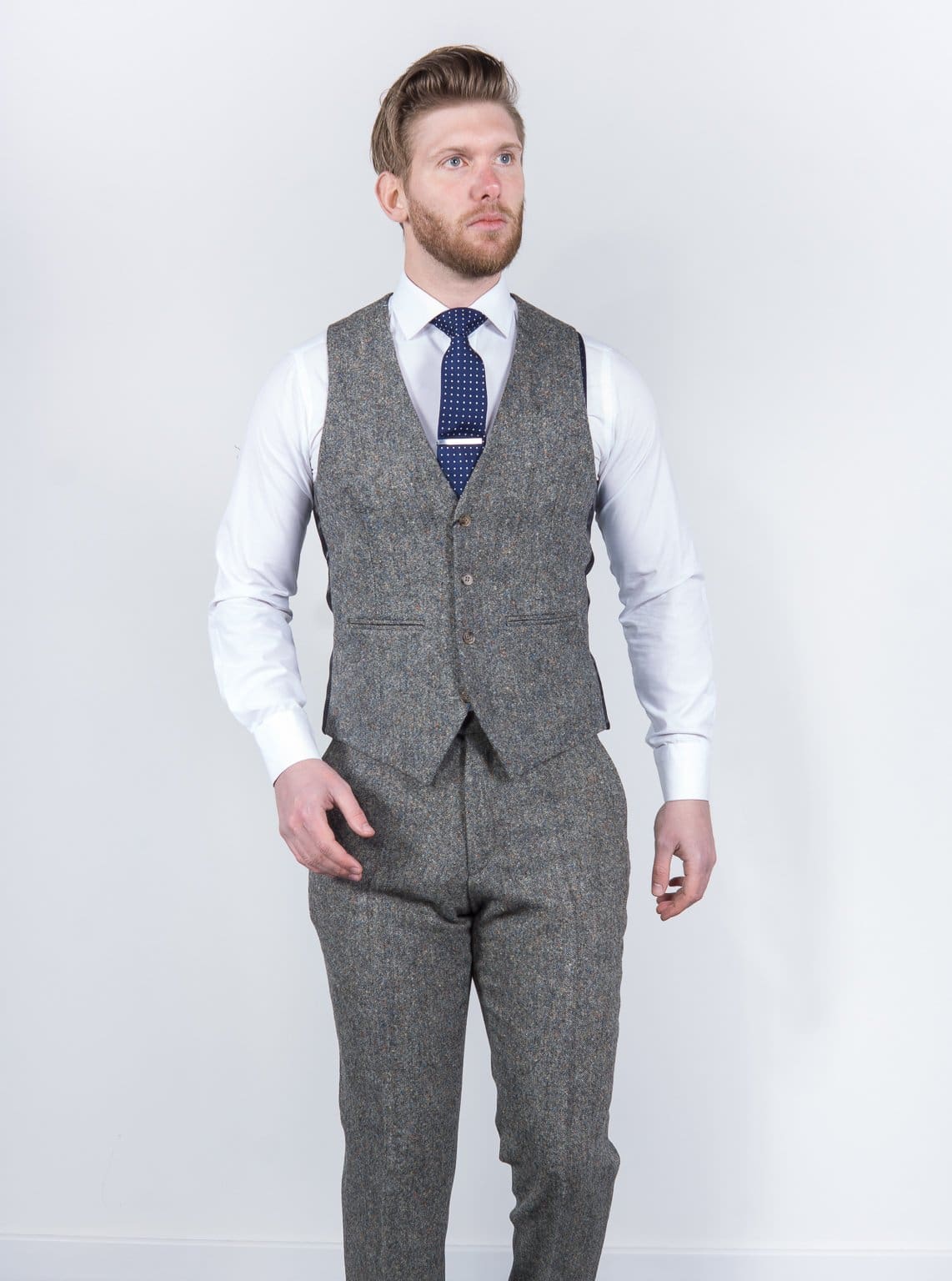 Torre | Torre Men's 3 Piece Grey 100% Wool Donegal Tweed Suit ...